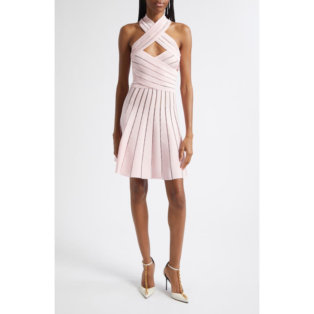 BALMAIN Balmain Crossover Neck Halter Open Stitch Sweater Dress